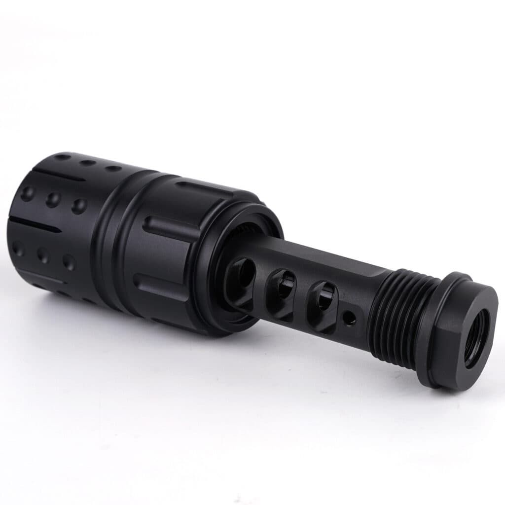 Steel Muzzle Brake 9MM 1/2""X 28 + 13/16 X 16 Threaded Aluminium Outer ...