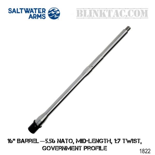 Saltwater Arms AR15 Stainless Steel 16" Barrel—5.56 NATO, Mid-Length, 1 ...